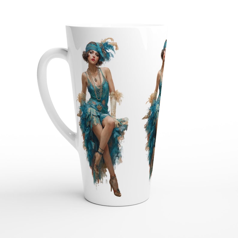 Vintage 1920s Turquoise Flapper Girl White Latte Mug - Art Deco Ceramic ...