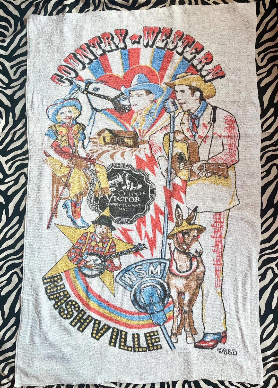 Rare Large Vintage 60's 70's Country Western Music Beach Towel Hank ...