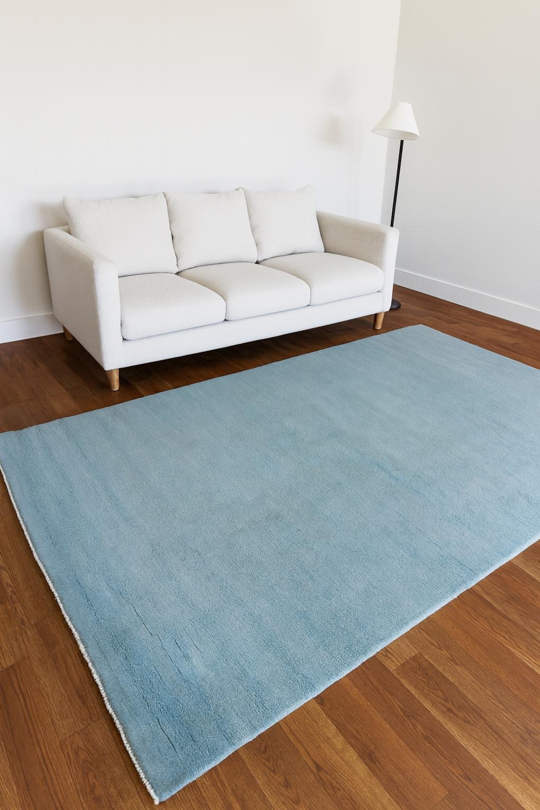 Hand Knotted Sky Blue Wool Area Rug Solid Modern Carpet Plush Pile ...