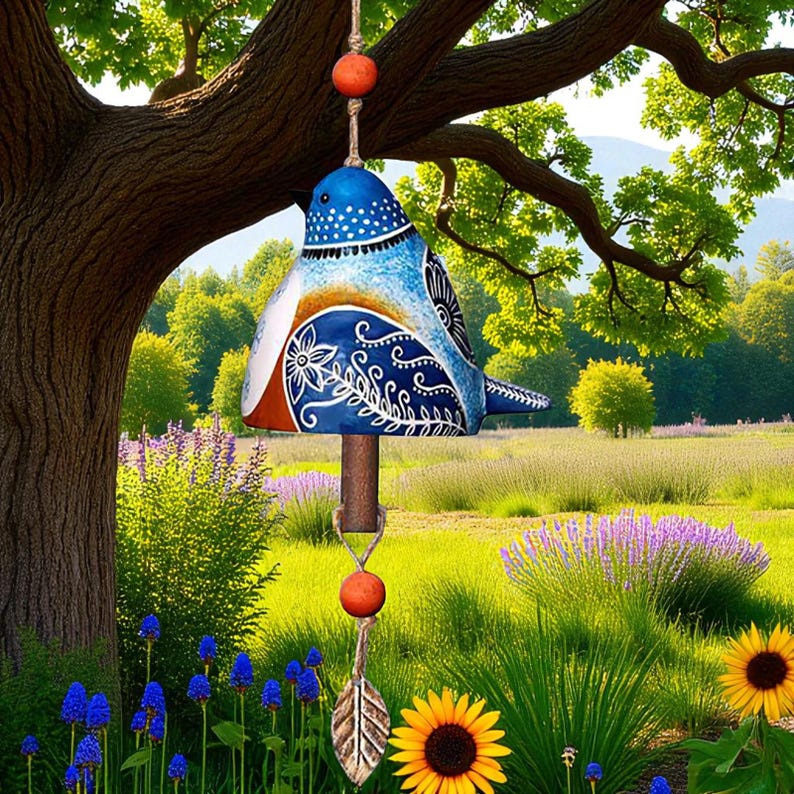 Handmade Ceramic Wind Chime | Colorful Bird Design for Garden Decor ...