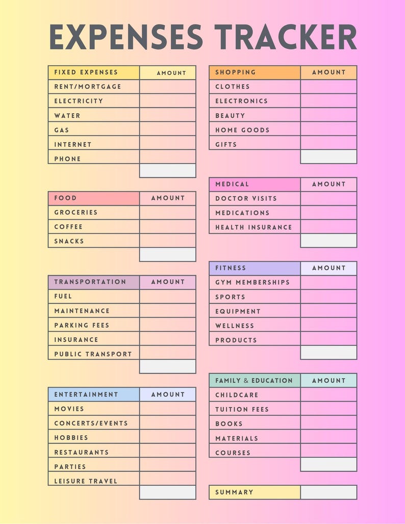 Summer Expense Tracker - Etsy