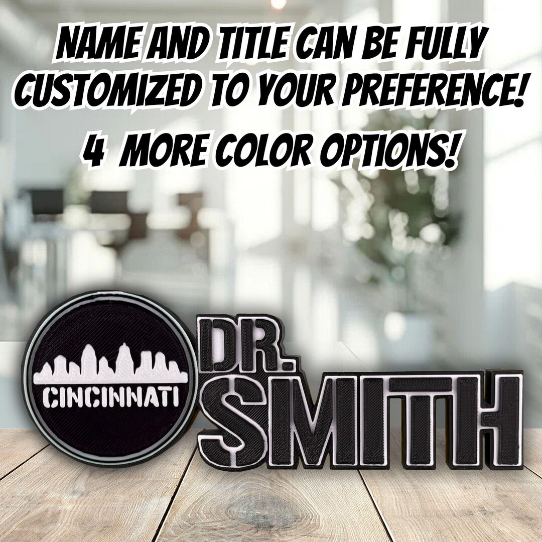 Personalized Cincinnati Skyline Desk Name Plate, Custom Desk Wedge, for ...