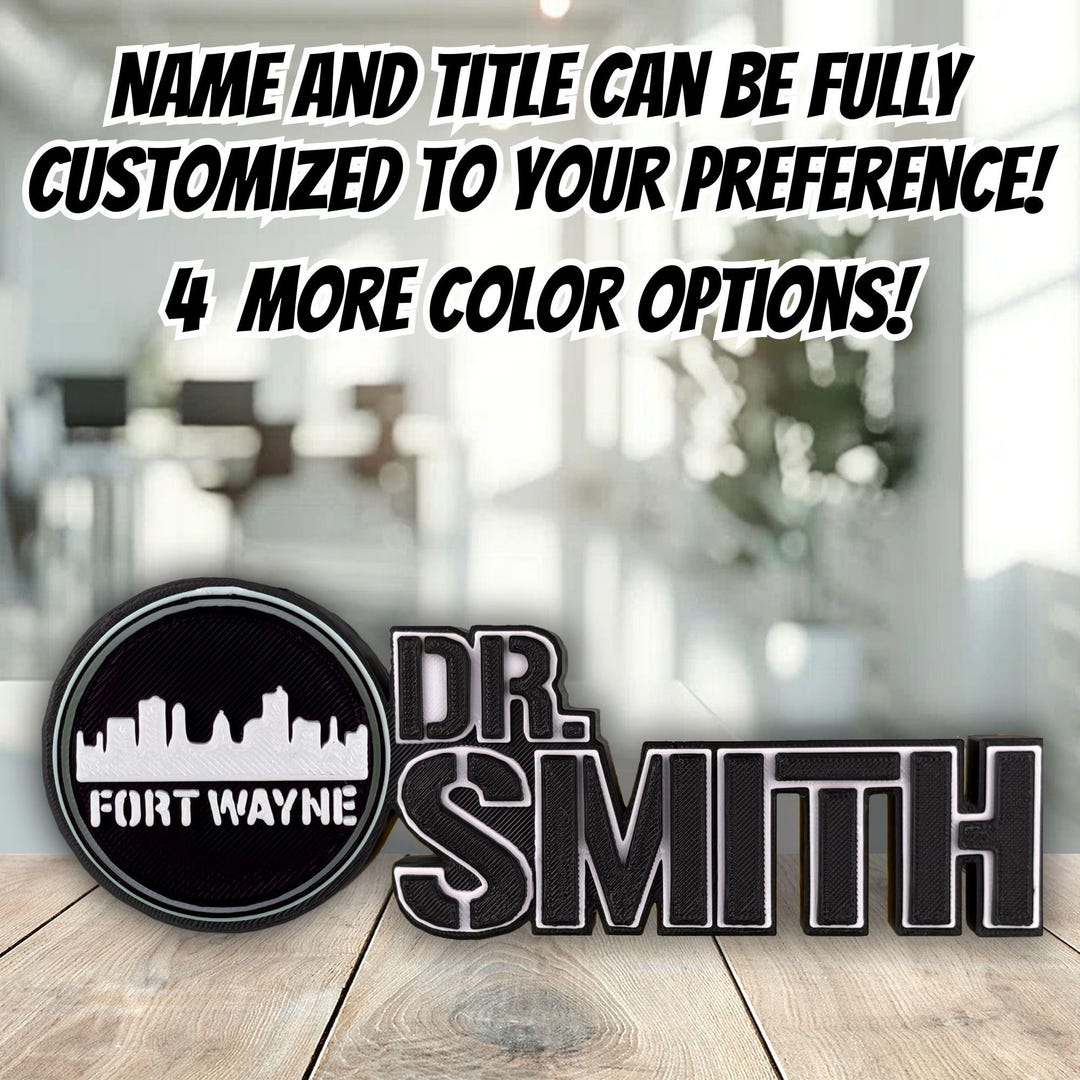 Personalized Fort Wayne Skyline Desk Name Plate, Custom Desk Plaque ...
