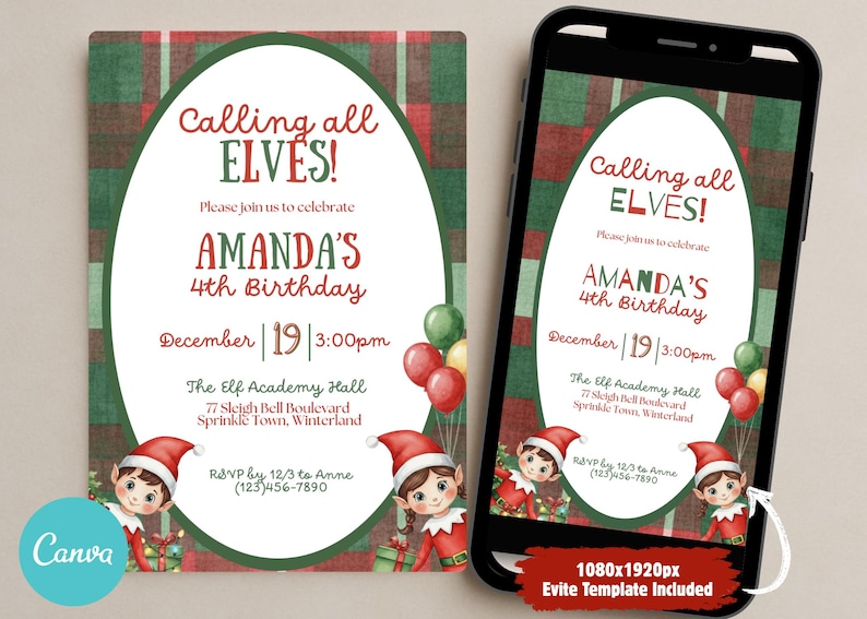 Christmas Elf Birthday Invitation Template, Elf Birthday Invite, Winter ...