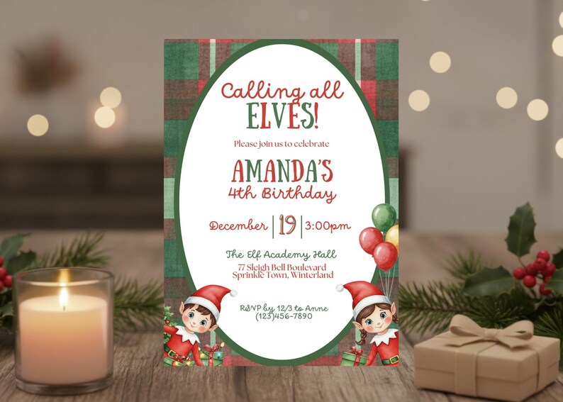 Christmas Elf Birthday Invitation Template, Elf Birthday Invite, Winter ...