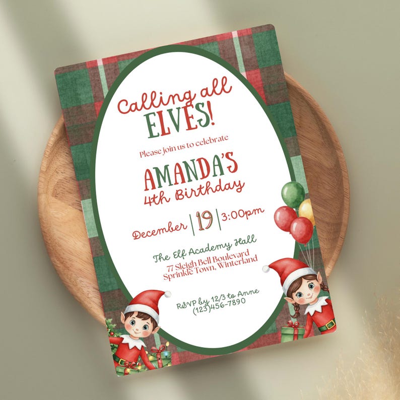 Christmas Elf Birthday Invitation Template, Elf Birthday Invite, Winter ...