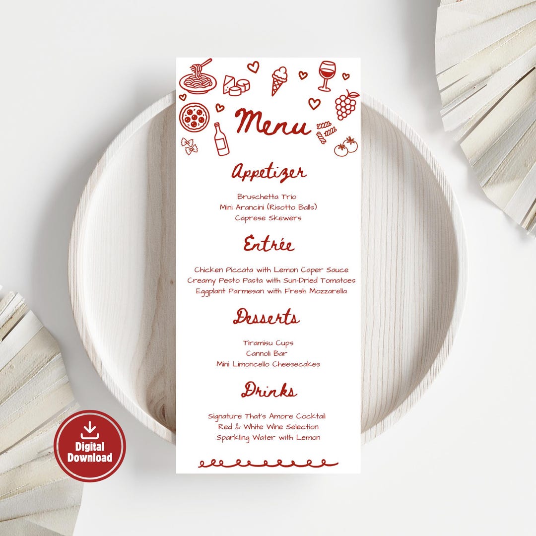 Italian Dinner Party Menu Template, Editable Dinner Menu, Pasta Dinner ...