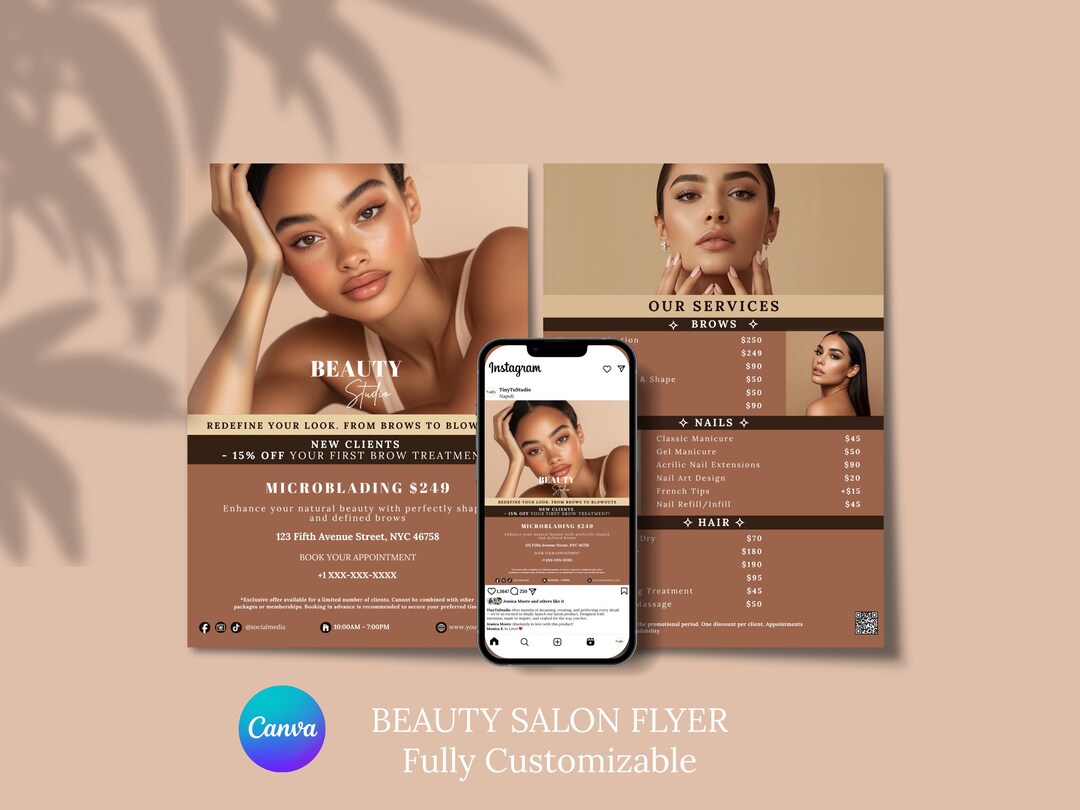 Beauty Salon Eyebrow Flyer Template, Editable Canva Template, Price ...
