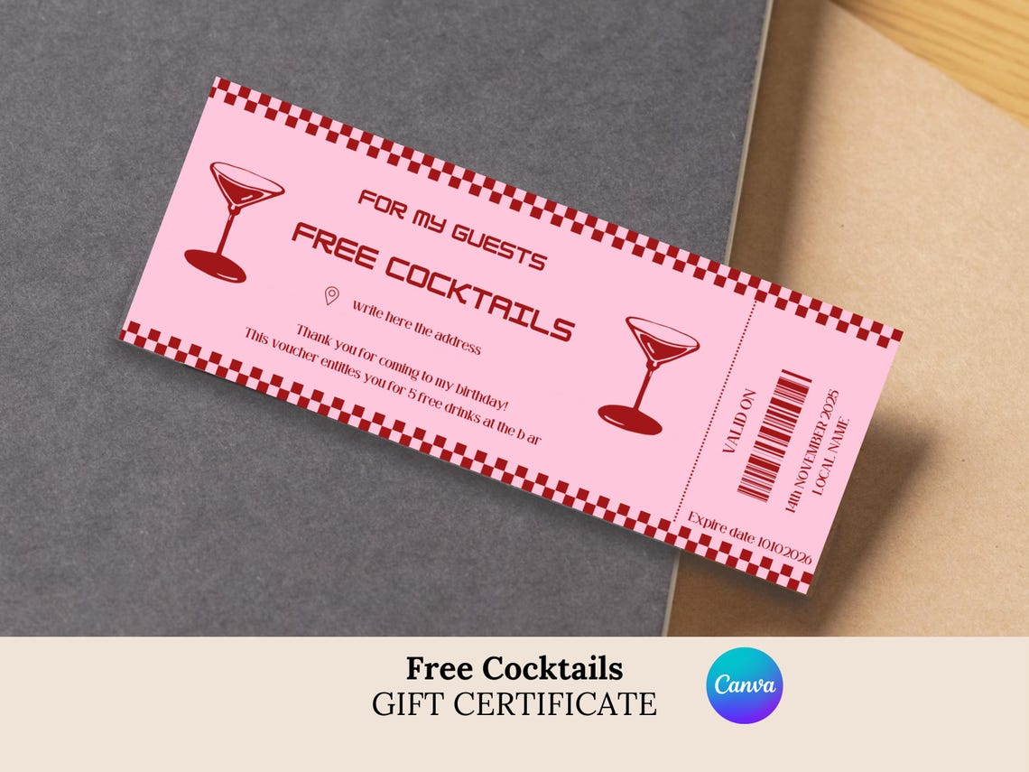 Cherry Red Drinking Gift Certificate, Printable and Personalized DL ...