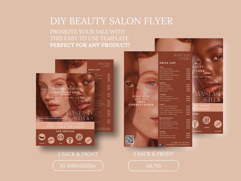 Beauty Salon Price List Template Flyer, Icons, QR Code, Esthetician ...