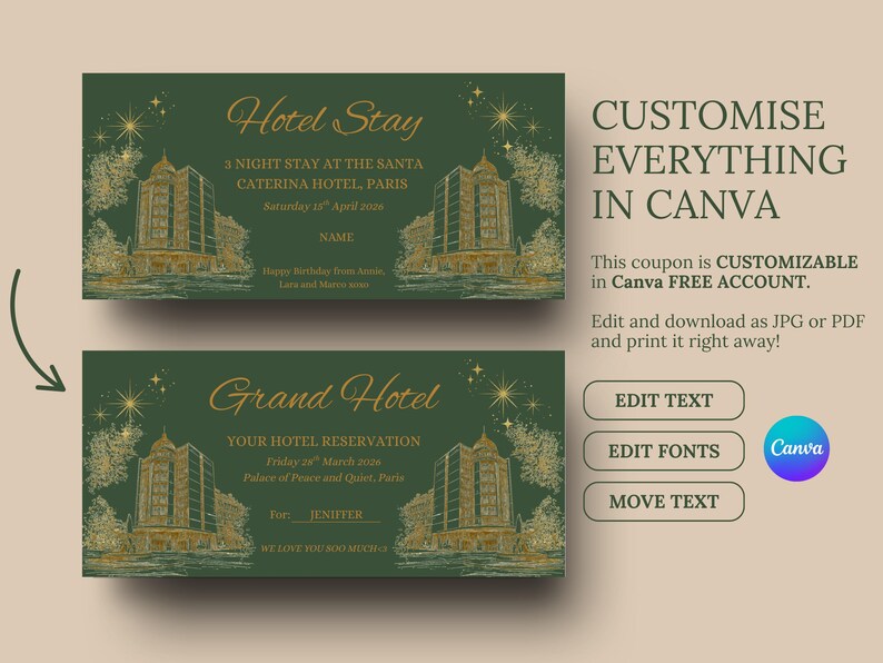 Luxury Hotel Stay Voucher Gift Certificate, Christmas, Anniversary ...