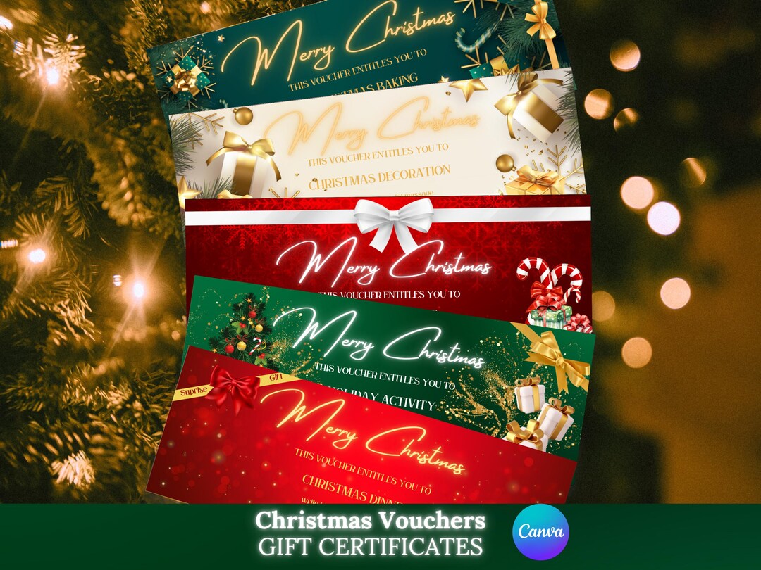 Personalized Christmas Gift Voucher Set: 5 Gift Certificates, Printable ...