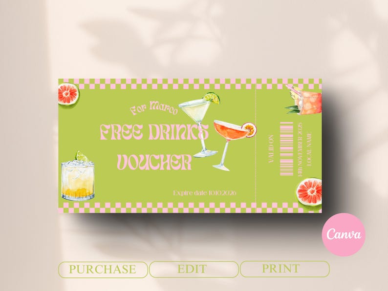 Editable Free Drinking Voucher | Printable Drink Coupon | Customizable ...