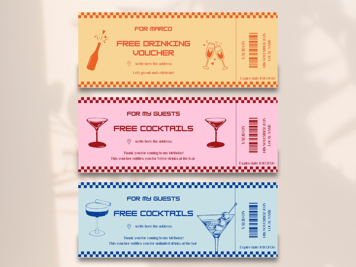 Free Cocktails Gift Certificate, Printable and Personalized Set of ...