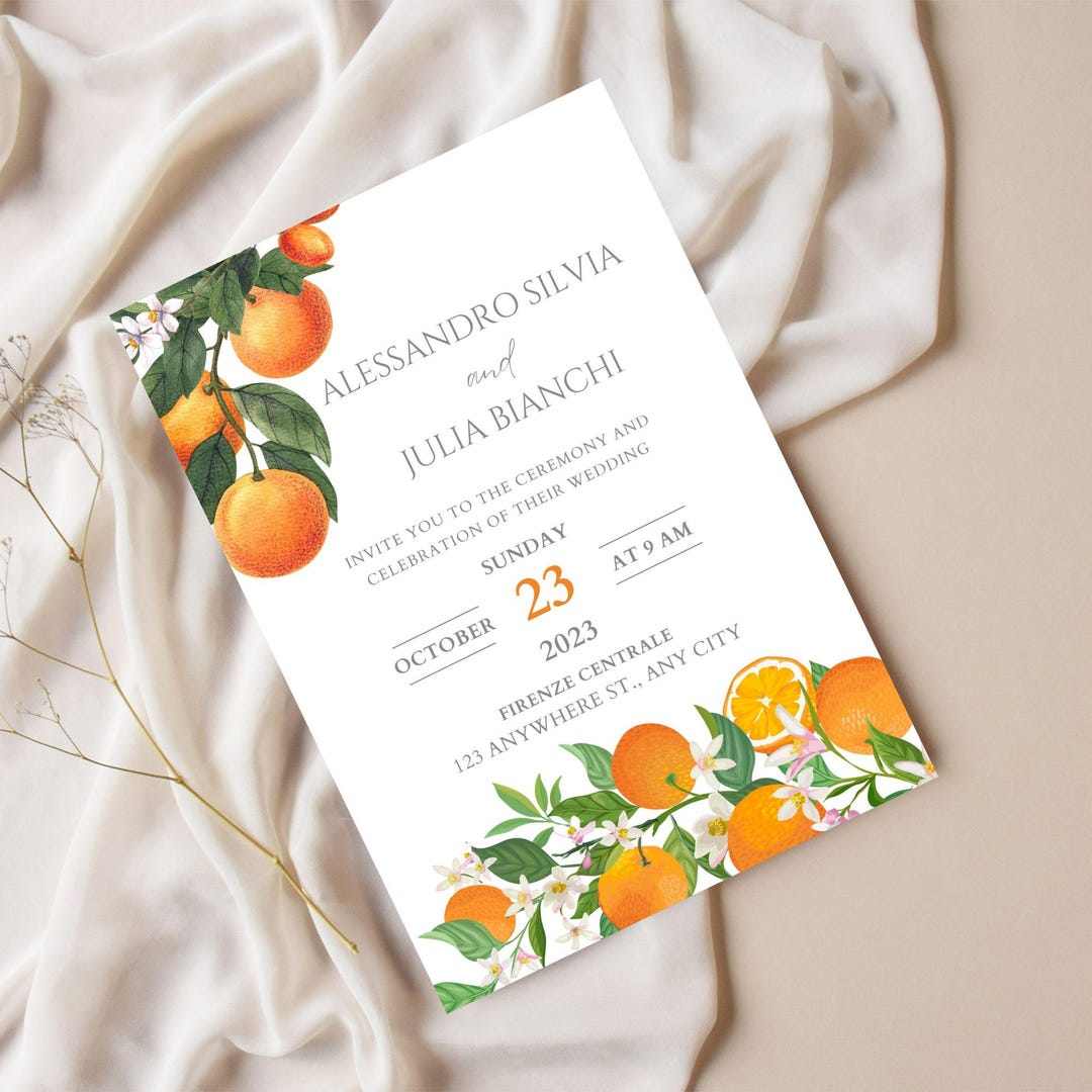 Italian Citrus Wedding Invitation Template: Elegant Mediterranean ...