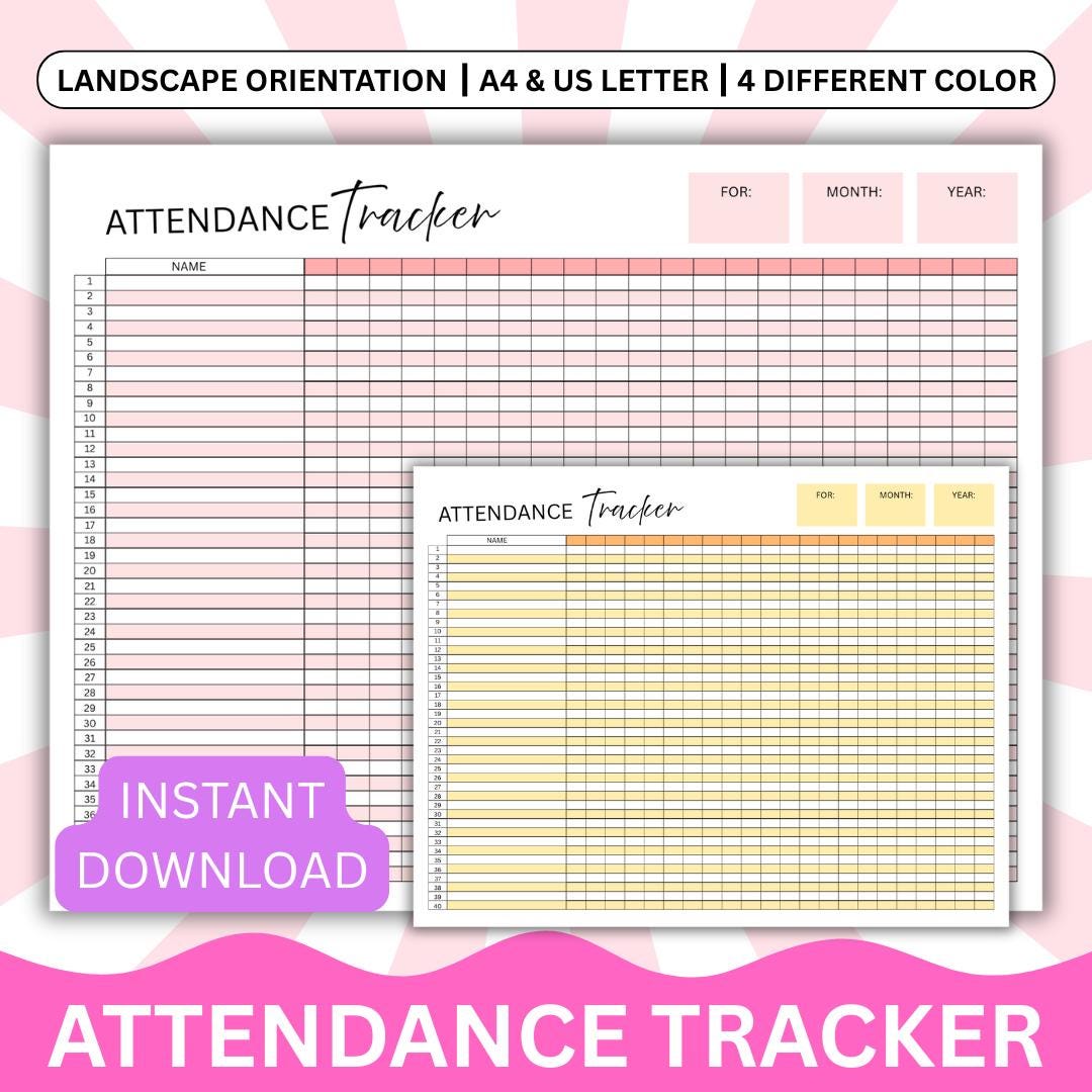 Attendance Tracker Printable Log, Attendance Sheet Template, Attendance ...