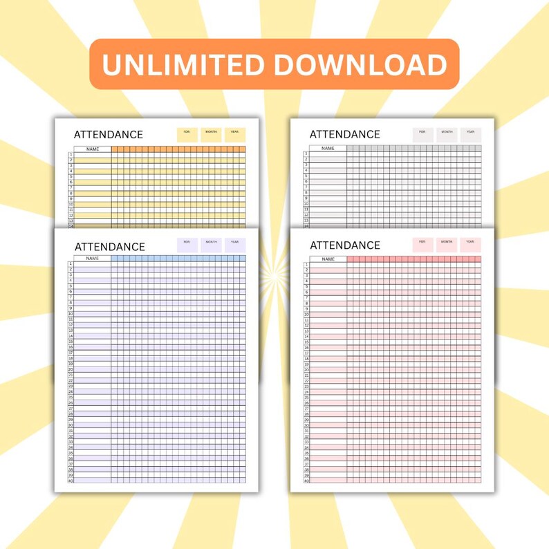 Attendance Tracker Printable Log , Attendance Sheet Template ...
