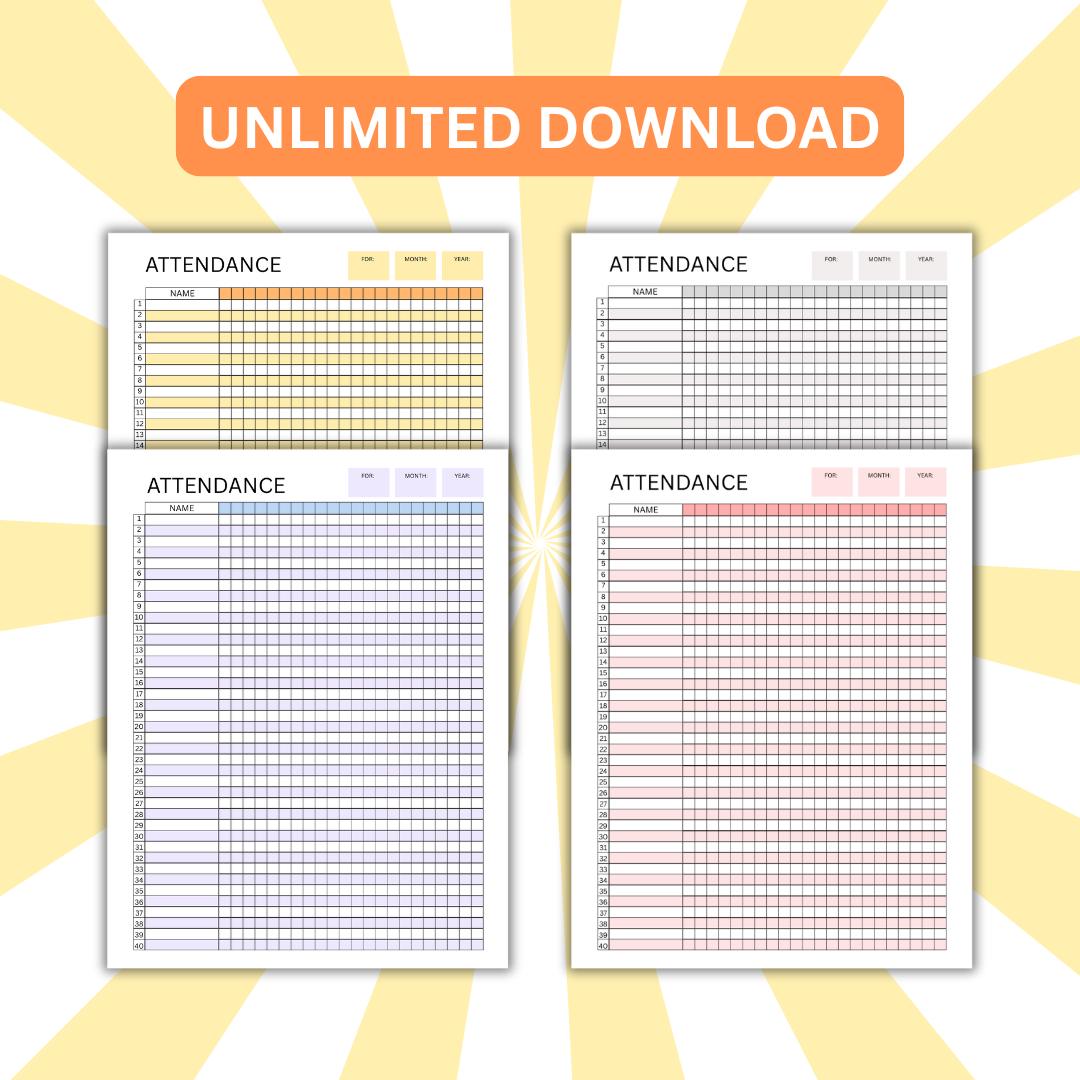Attendance Tracker Printable Log , Attendance Sheet Template ...