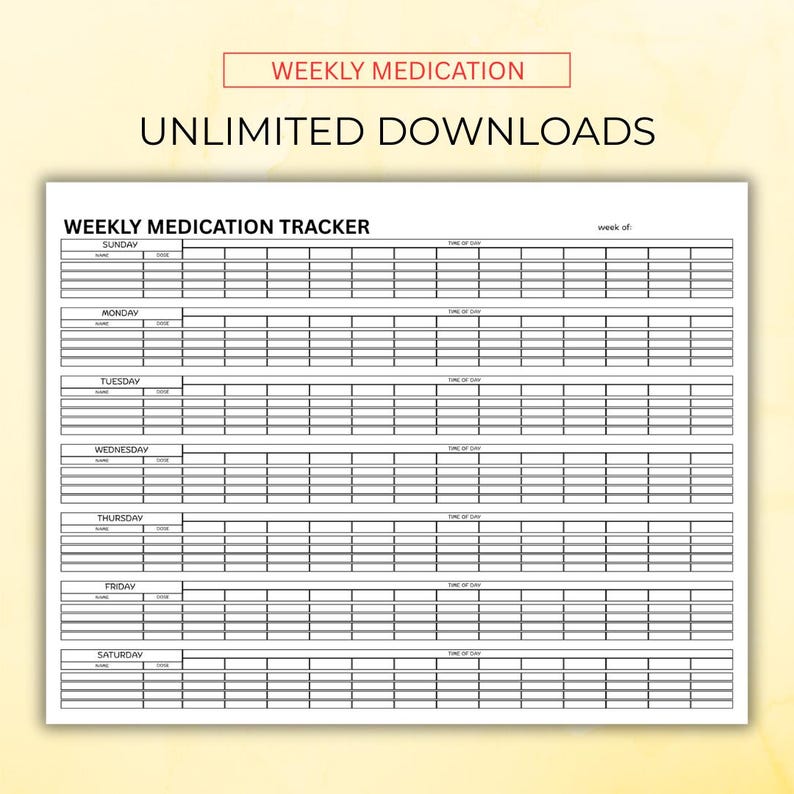 Medication Log Digital Download/printable Log/weekly Medication Tracker ...