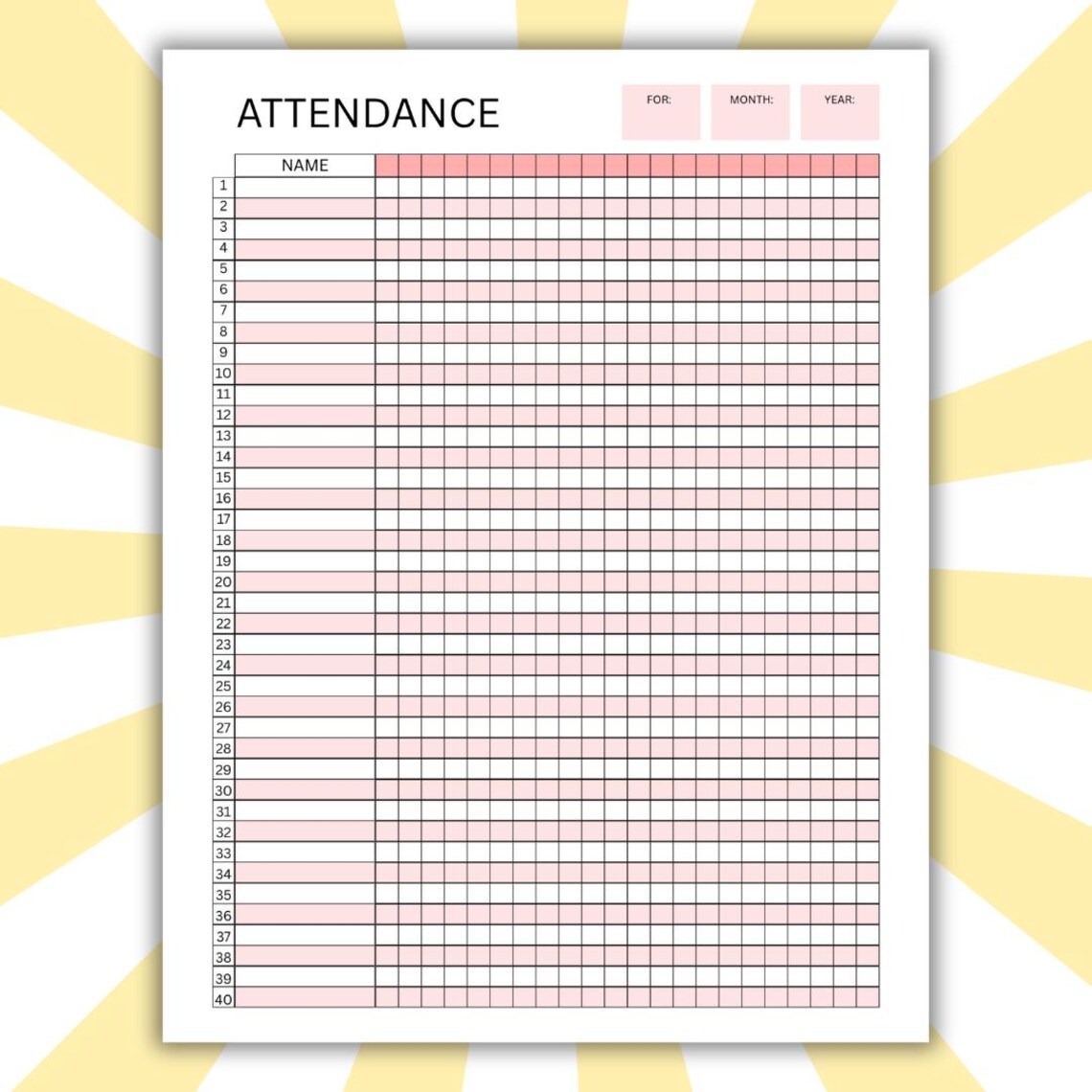 Attendance Tracker Printable Log , Attendance Sheet Template ...