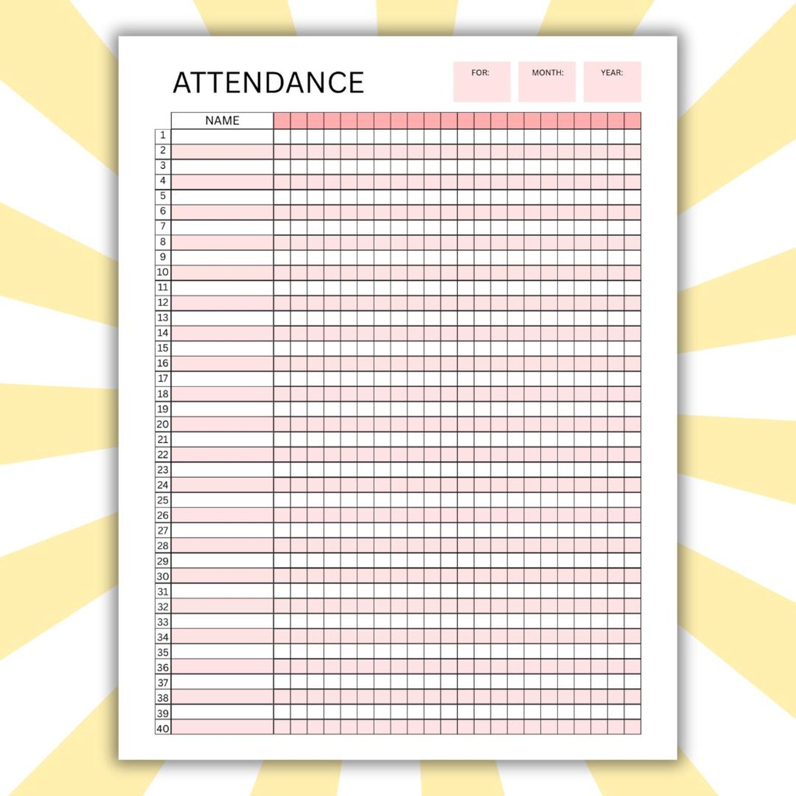 Attendance Tracker Printable Log , Attendance Sheet Template ...