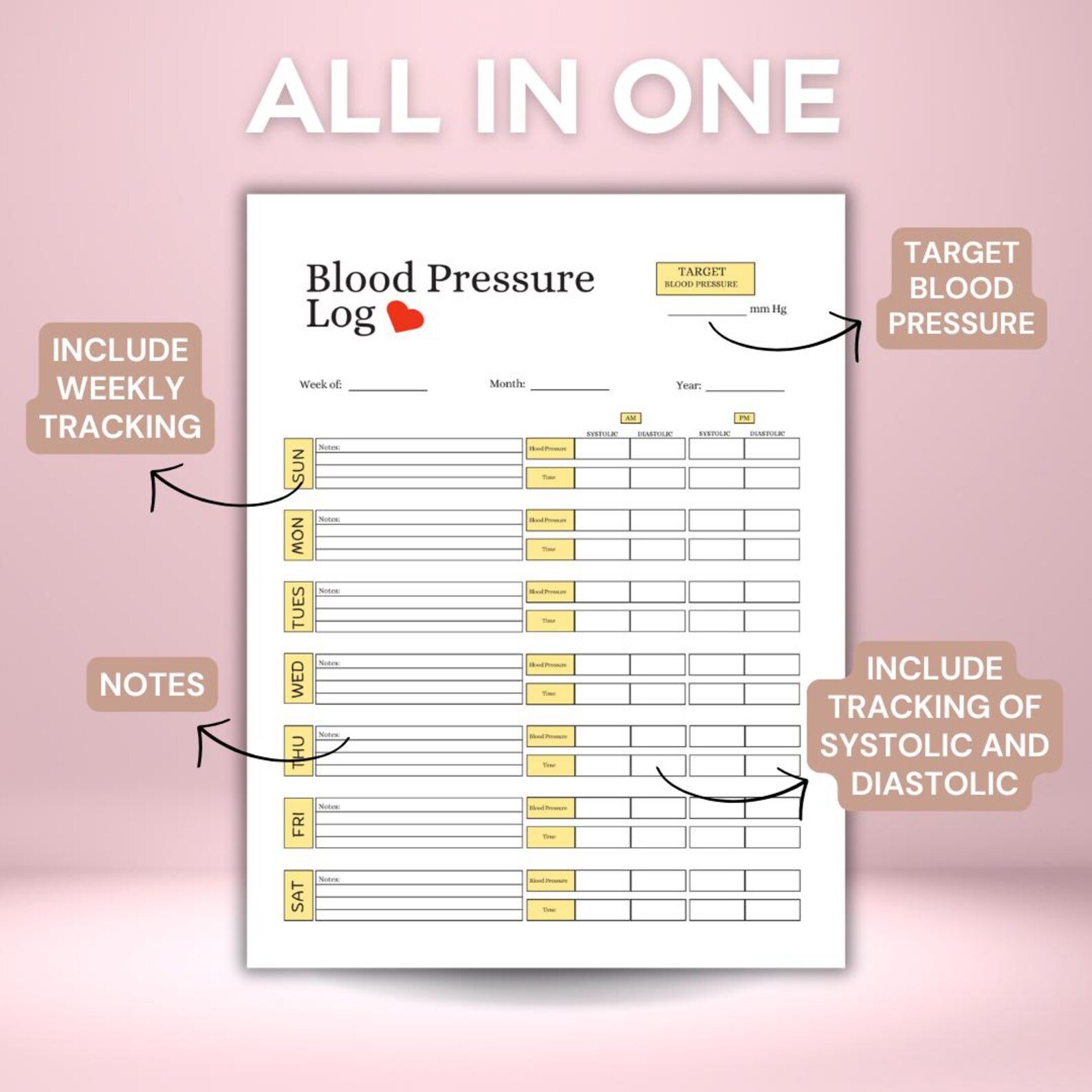 Blood Pressure Tracker Sheet, Medical Tracker, BP Tracker, Blood ...