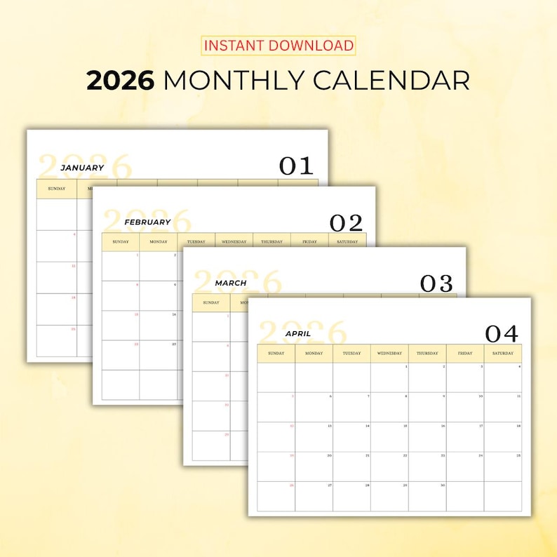 2026 Calendar Printable PDF | Minimalist Monthly Planner | 11" X 8.5 ...