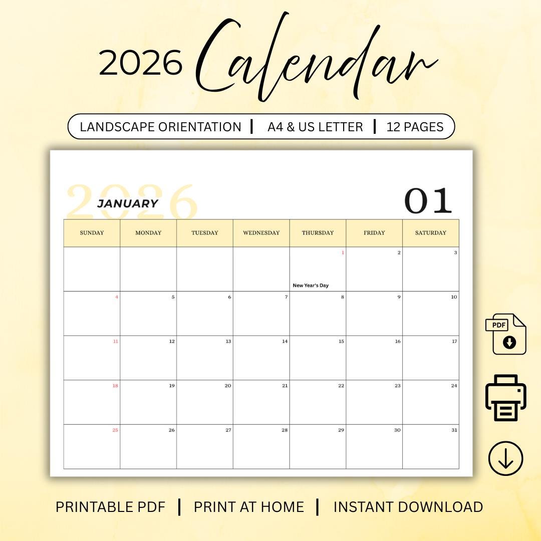 2026 Calendar Printable PDF | Minimalist Monthly Planner | 11" X 8.5 ...