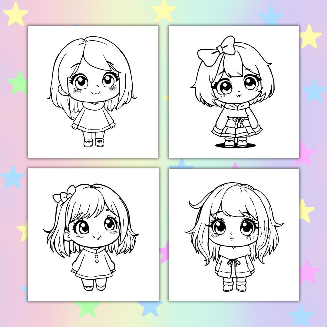 40 Cute Chibi Girls Coloring Pages-bold and Easy/kawaii Coloring Book ...