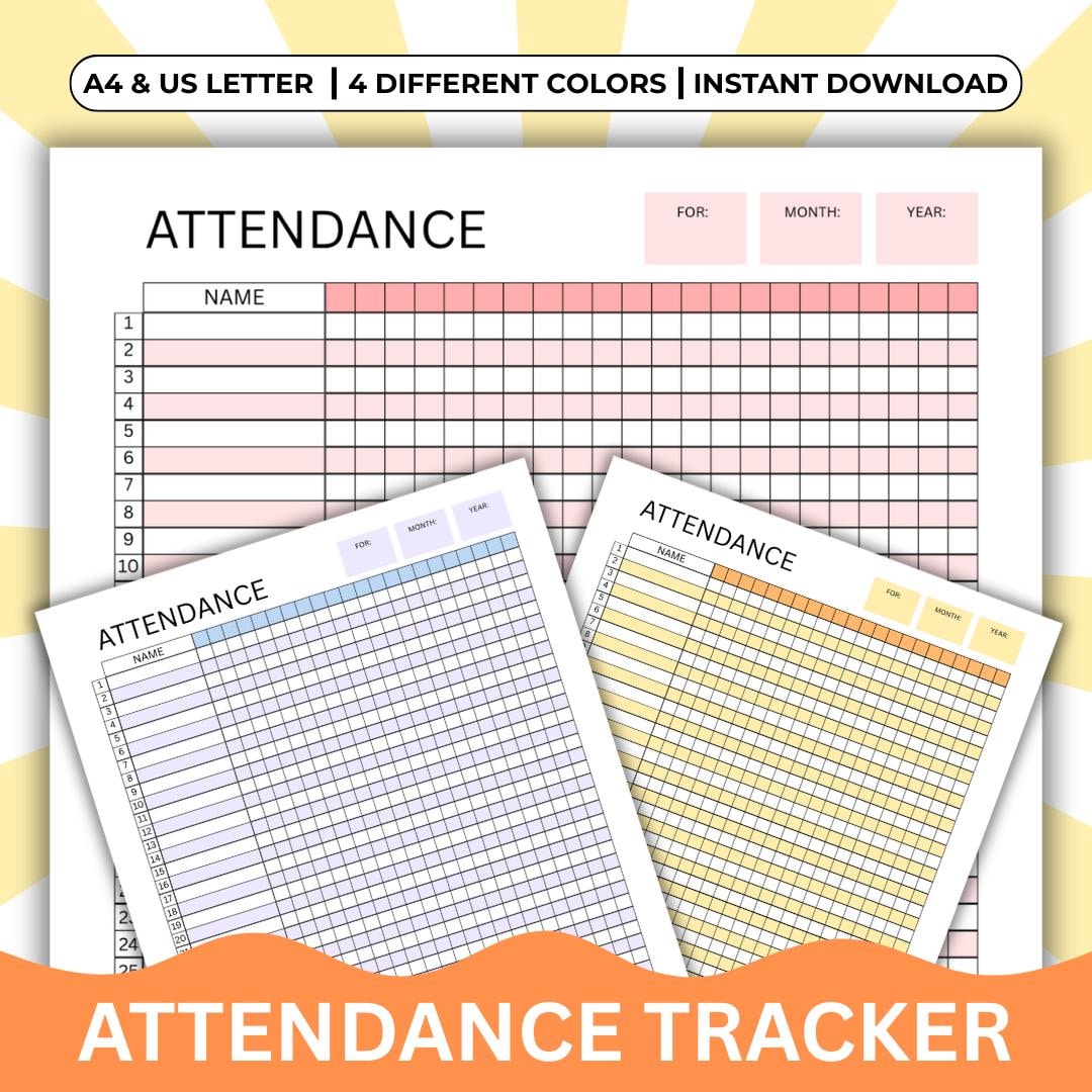 Attendance Tracker Printable Log , Attendance Sheet Template ...