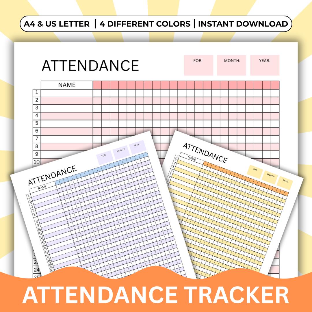 Attendance Tracker Printable Log , Attendance Sheet Template ...