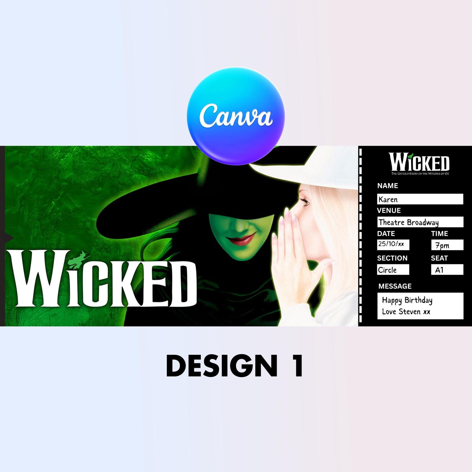 Wicked Broadway Ticket, Printable Musical Theatre Keepsake, Editable ...