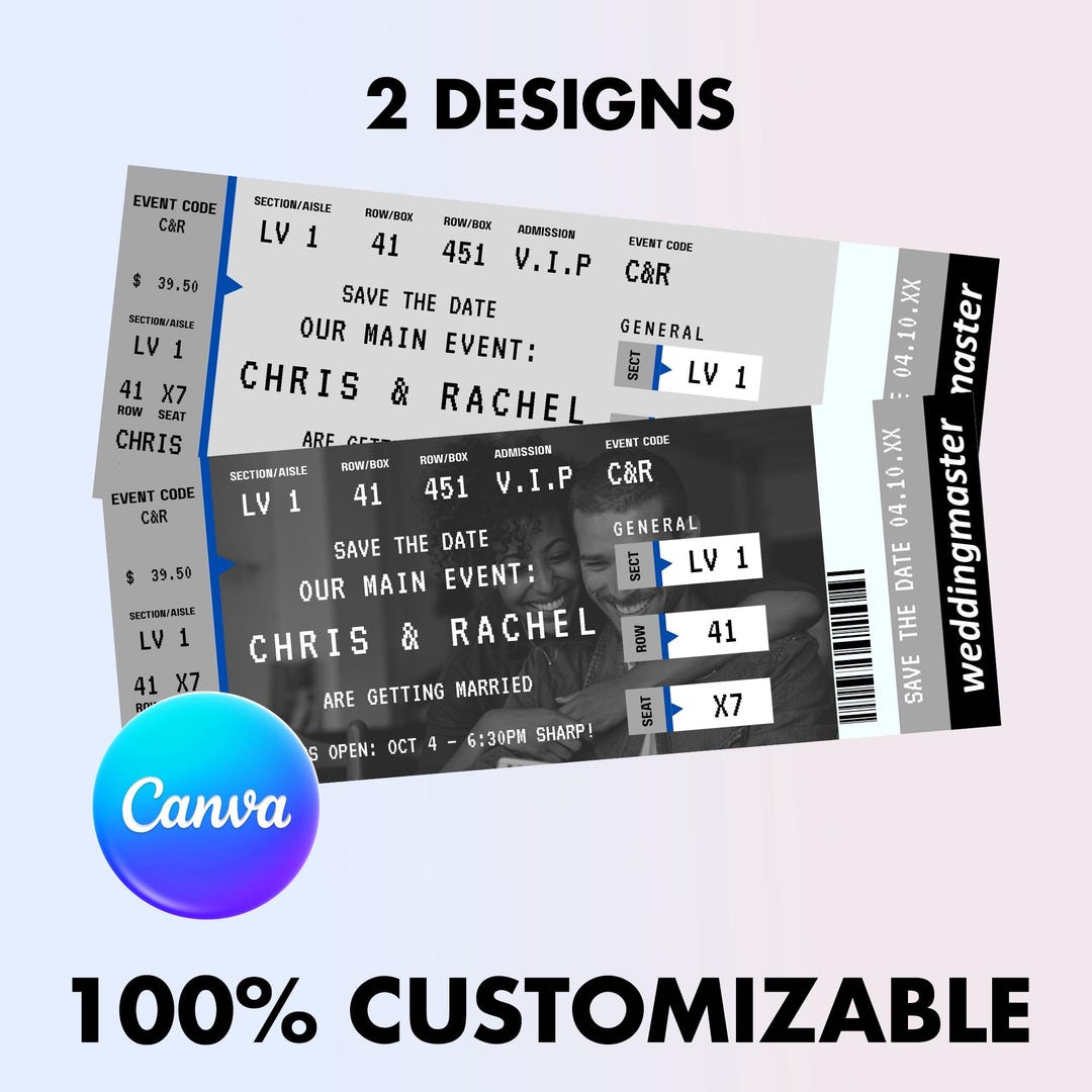 Ticket Stub Save the Date Wedding Invitation, Custom Concert Ticket ...