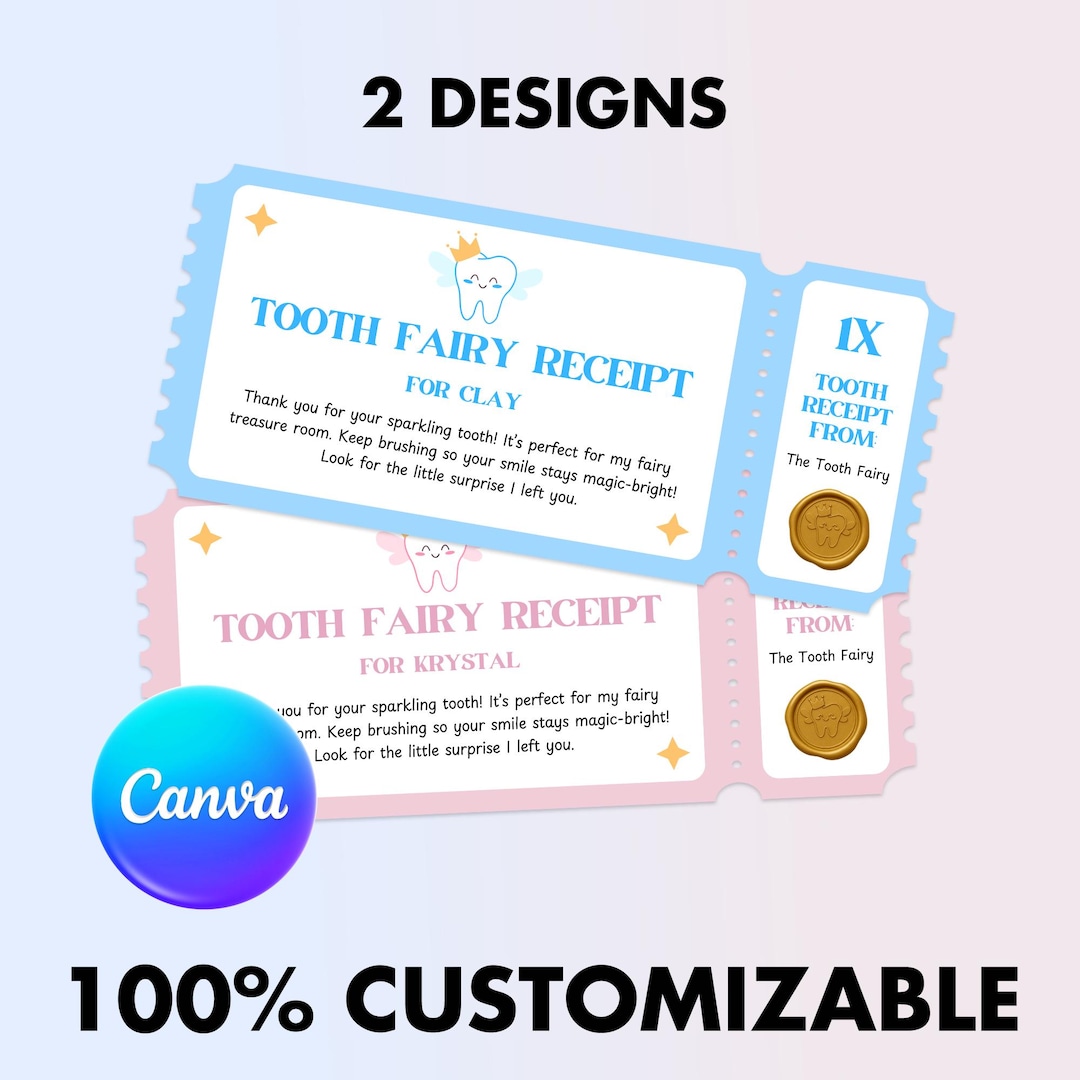 Tooth Fairy Coupons, Digital Download Fairy Voucher, Kids Tooth Receipt ...
