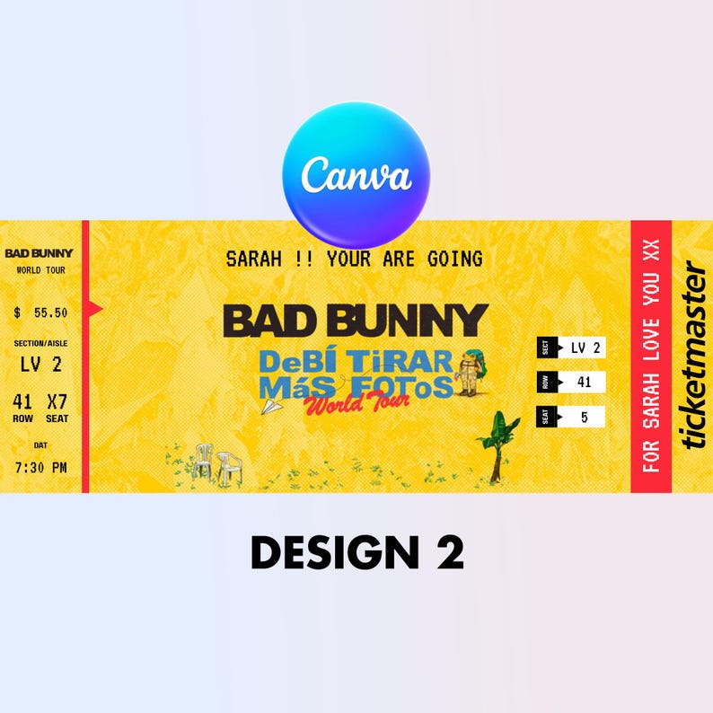 Bad Bunny Ticket, Personalized Concert Ticket, Printable Keepsake ...