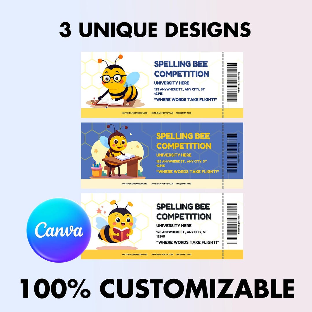 Spelling Bee Ticket Template, Editable School Event Invitation ...
