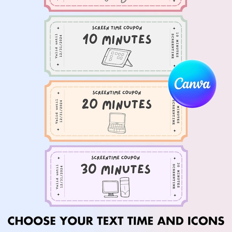 Screen Time Coupons for Kids, Printable Rewards, Chore System, Behavior ...
