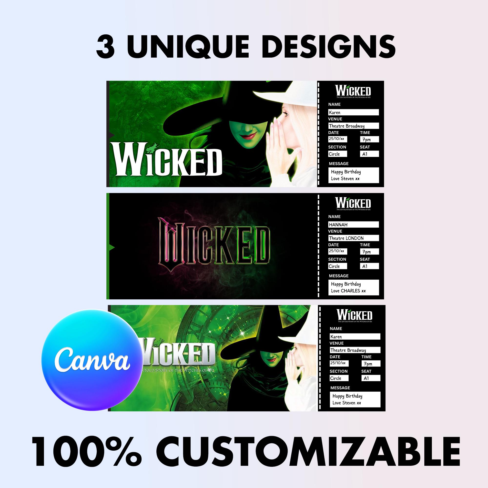Wicked Broadway Ticket, Printable Musical Theatre Keepsake, Editable ...