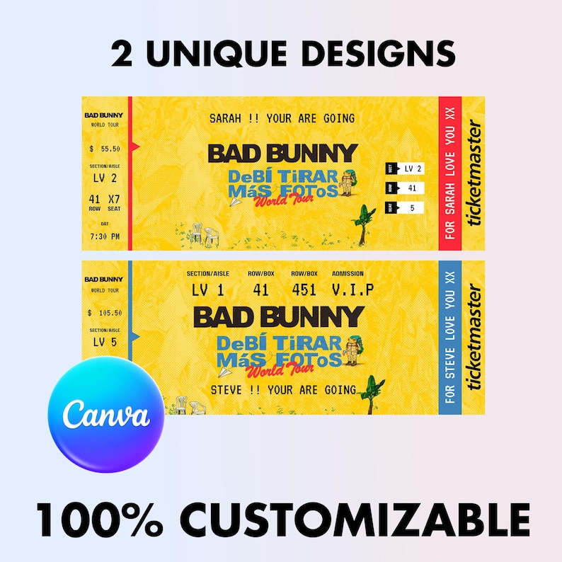 Bad Bunny Ticket, Personalized Concert Ticket, Printable Keepsake ...