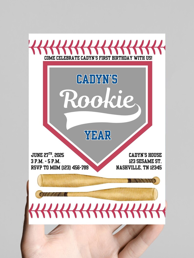 Baseball Birthday Invitation - Rookie Year - Boy's First Birthday ...
