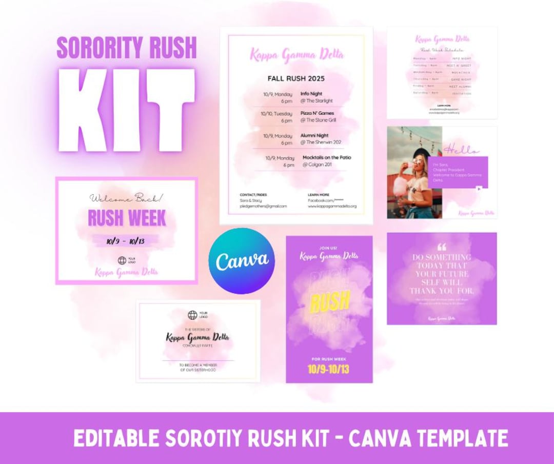 Sorority Rush Week Canva Template Kit: Modern Greek Life Recruitment ...