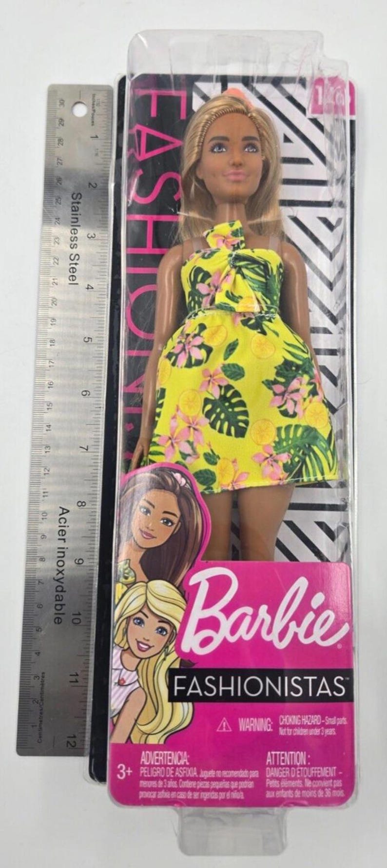Barbie Fashionistas Doll 126 Tropical Print Dress, Blonde Hair, Deluxe ...