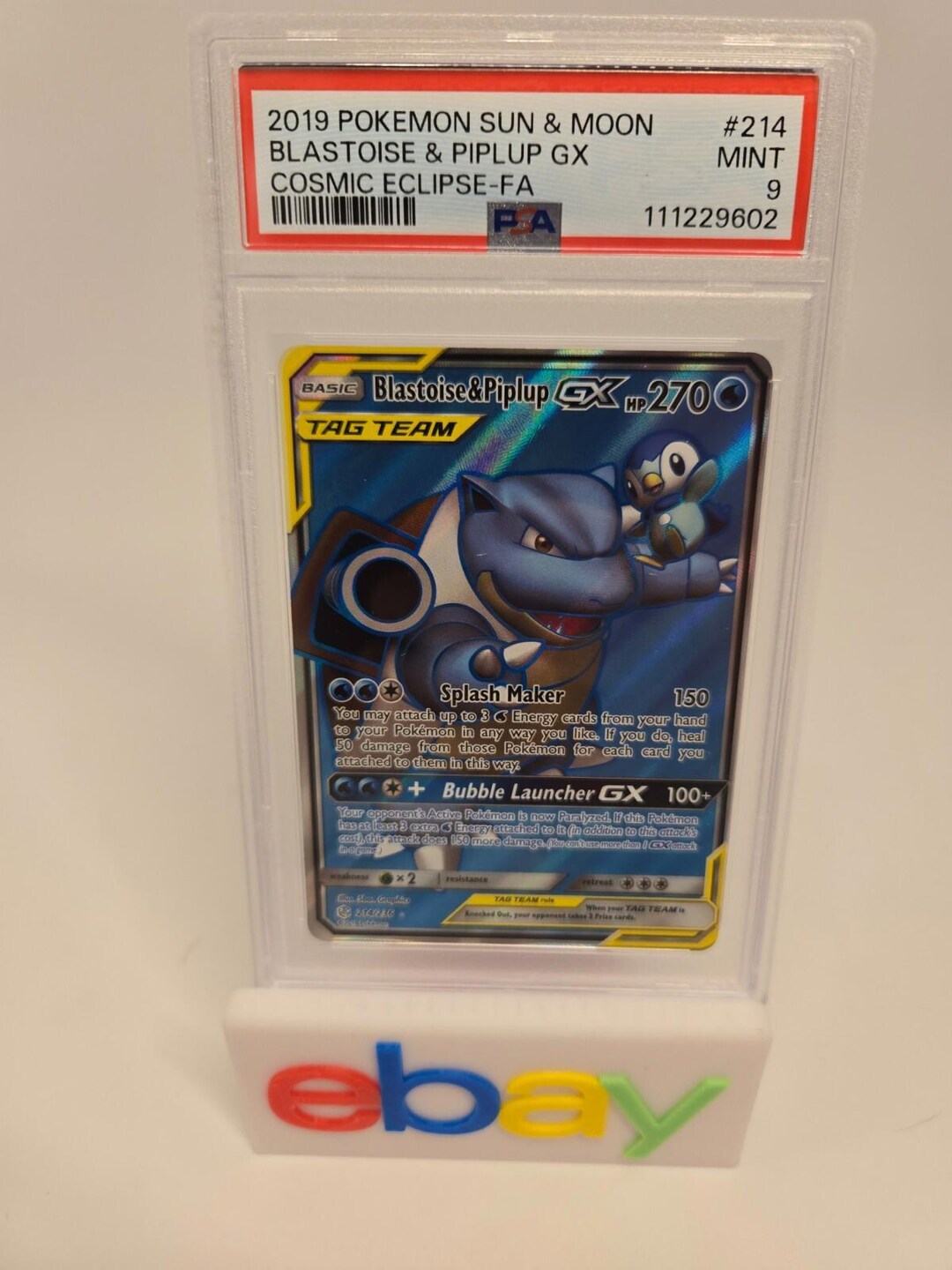 PSA 9 Blastoise & Piplup Tag Team GX 214/236 Full Art Cosmic Eclipse - Etsy