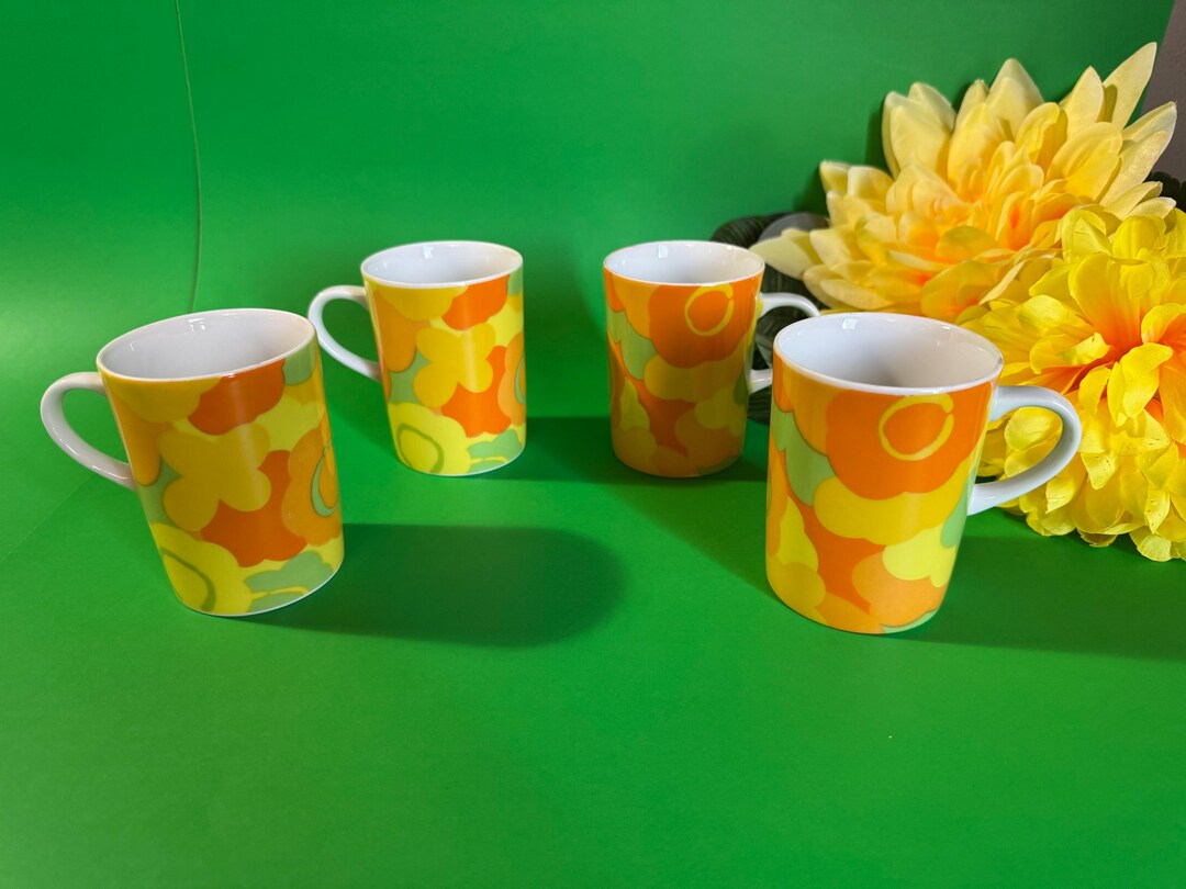 Vintage Colorama Mugs - 70s Psychedelic Floral Ceramic Coffee Cups ...