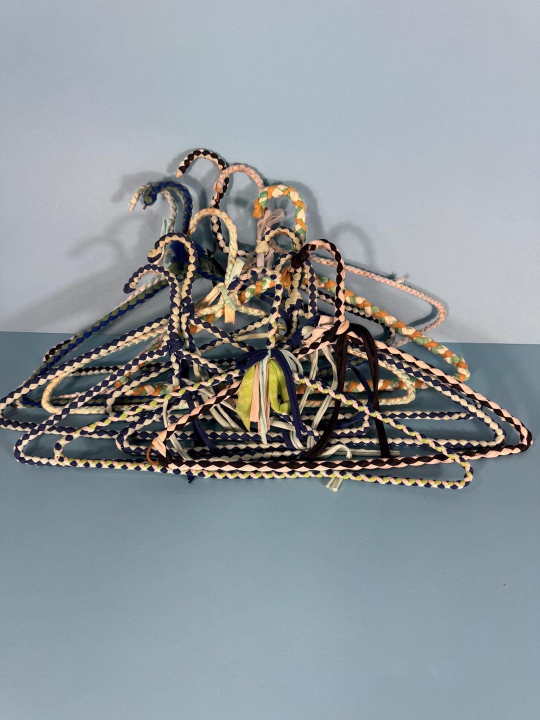 Set of 12 Hand-braided Fabric Hangers – Upcycled Multicolored Clothes ...