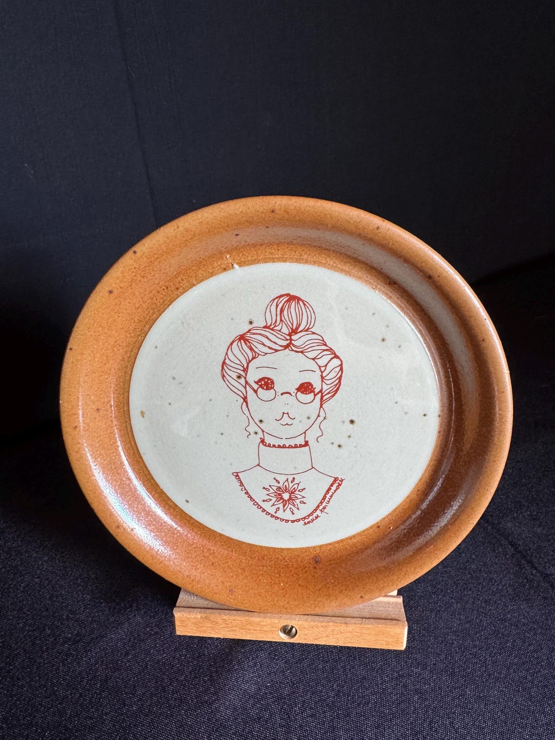 Handcrafted Pottery Plate: Redhead Portrait, Terracotta Rim - Hors ...