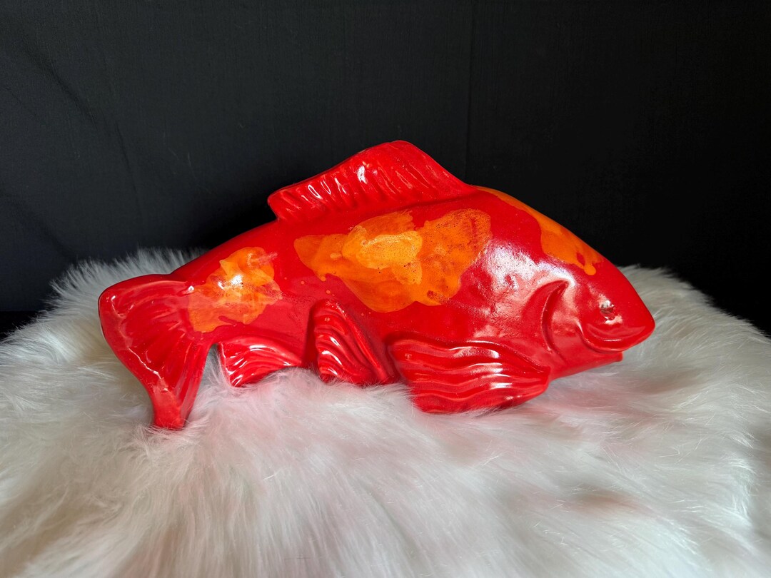 Large Red Ceramic Fish Figurine: Koi/goldfish Style Decor - Etsy