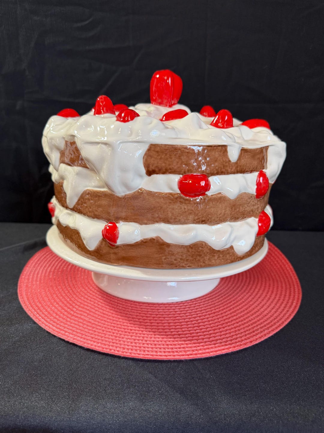 Vintage Ceramic Cake Dome: Chocolate Cake With Whipped Cream ...