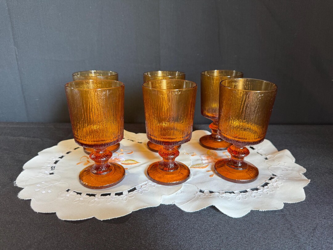 Gorgeous Set of 6 Ravenhead Siesta Amber Wine Glasses. in the Style of ...