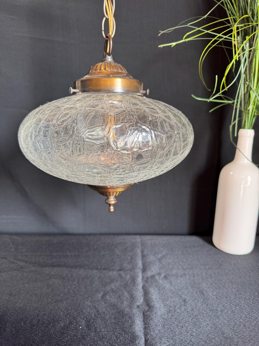 Vintage 1970s Hanging Lamp | Crinkle Glass Ceiling Chandelier (12 ...